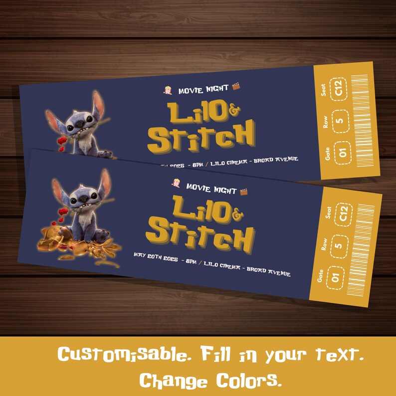 Editable Lilo and Stitch Movie Ticket, Surprise Movie Tickets, 2025 ...