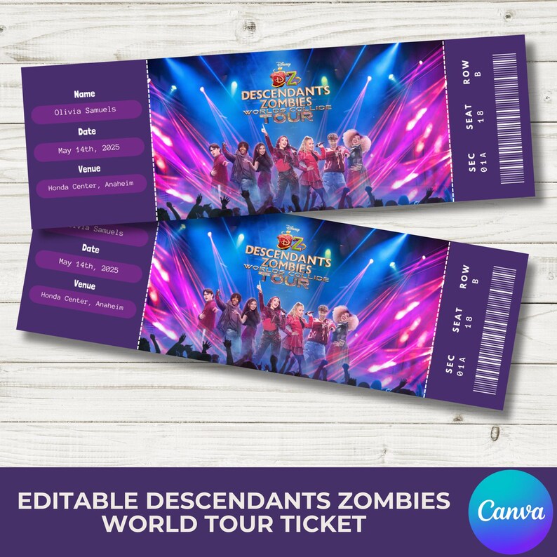 Editable Descendants Zombies Worlds Collide Tour Concert Ticket ...