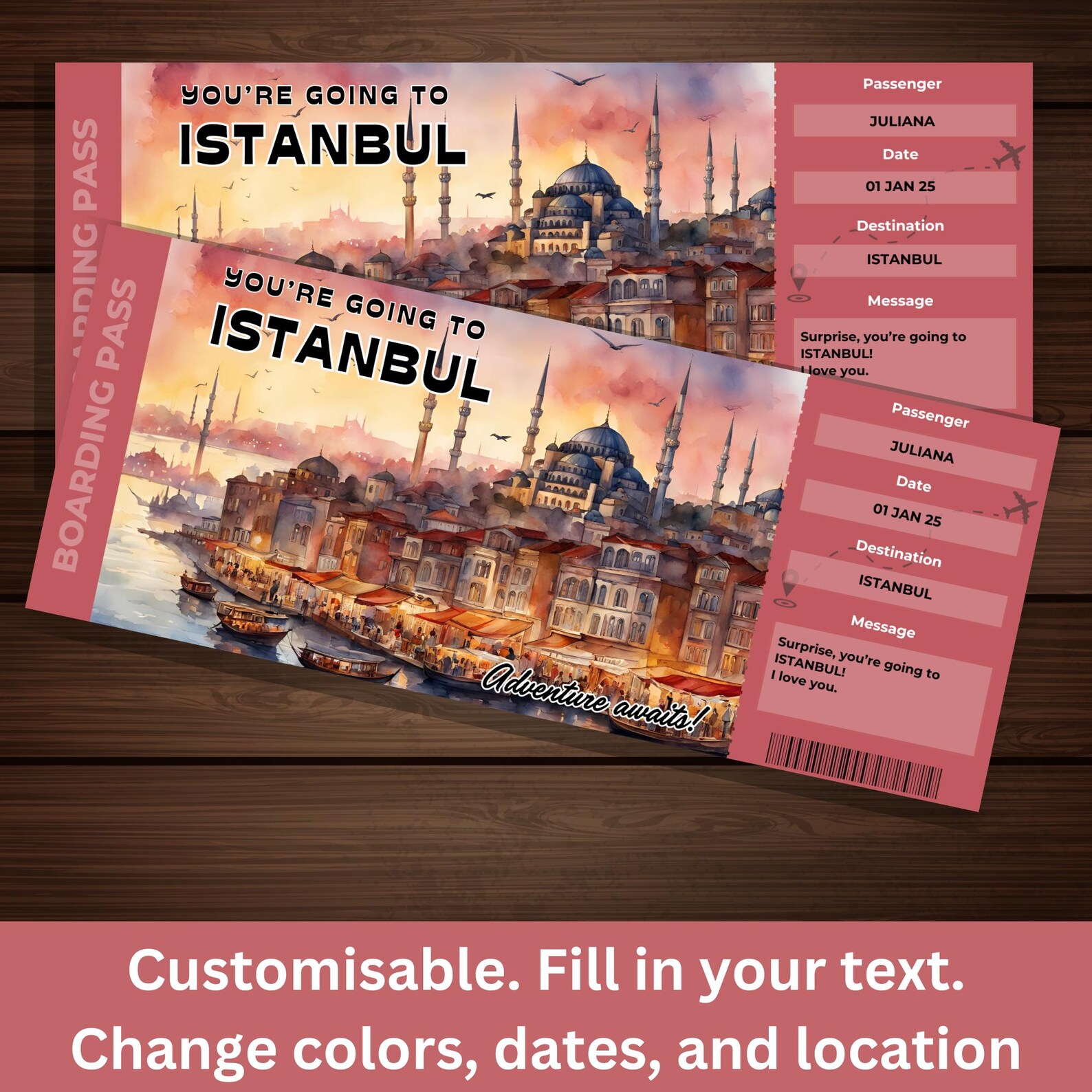 Editable Istanbul Boarding Pass: Surprise Vacation Ticket (canva ...