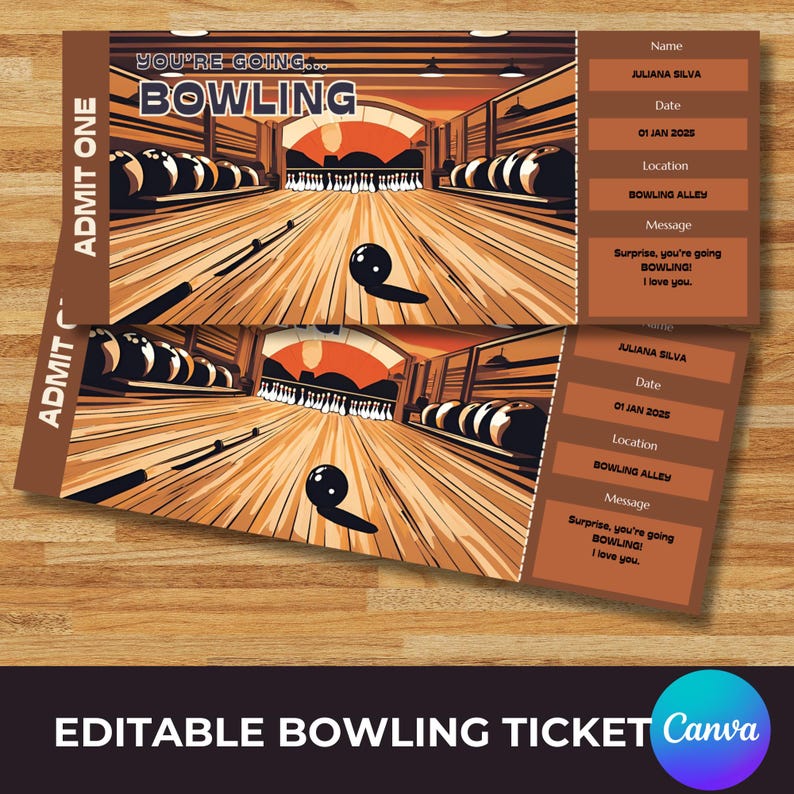 Editable Bowling Gift Voucher, Bowling Night Out Ticket, Bowling Gift ...
