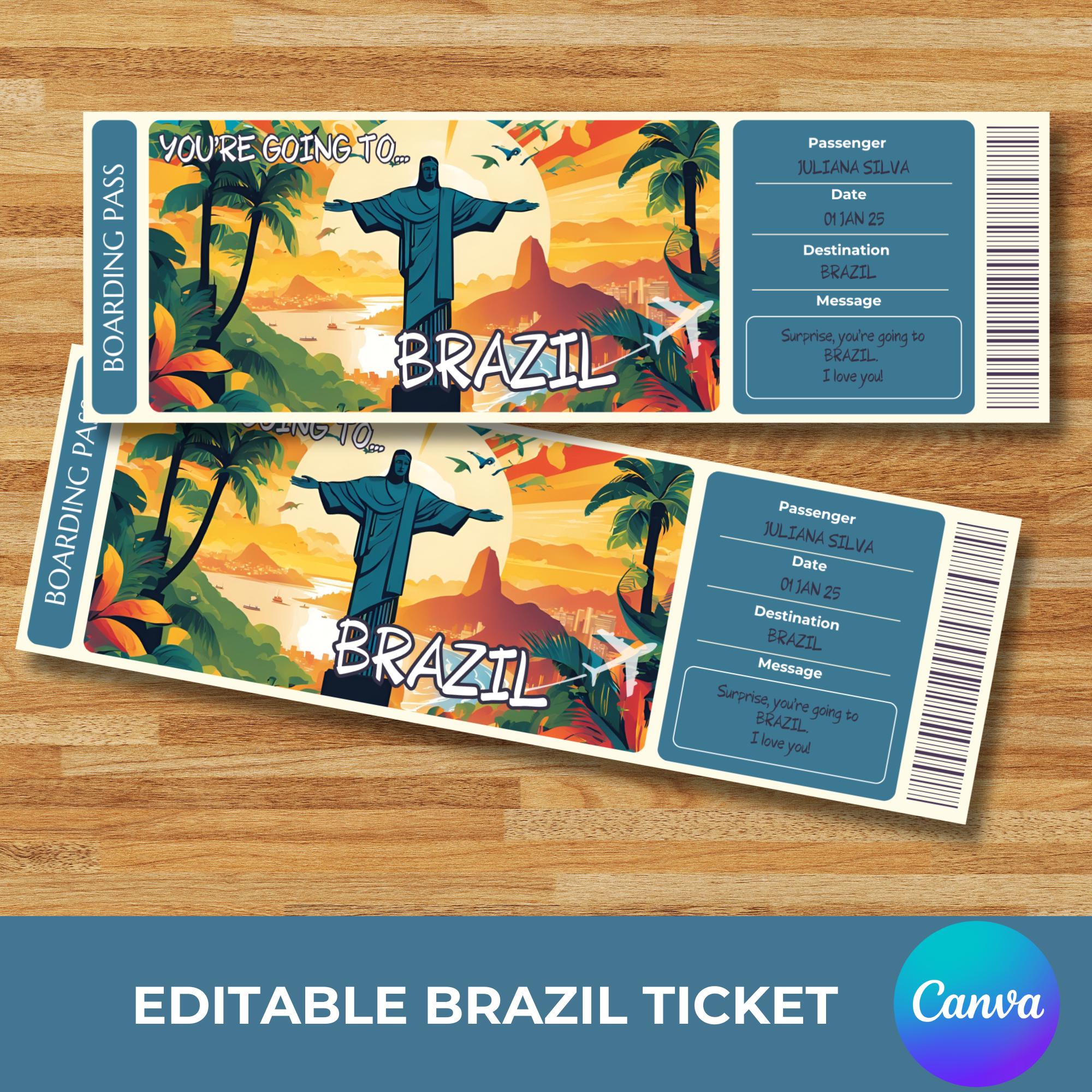 Editable Brazil Trip Ticket: Surprise Vacation Reveal (digital Download ...