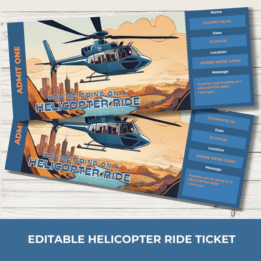 Surprise Helicopter Ride Ticket, Helicopter Tour Coupon, Instant ...