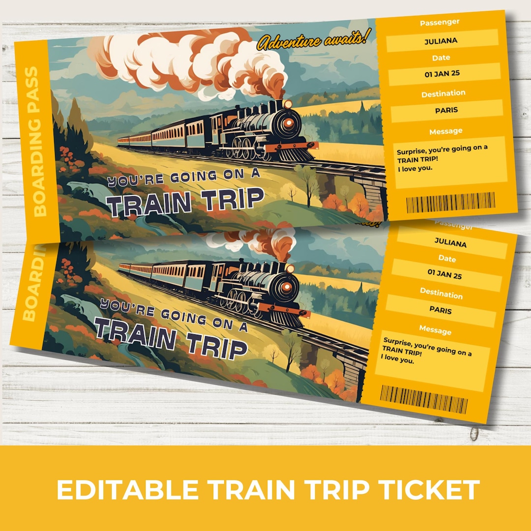 Editable Train Ticket Template, Train Trip Gift Voucher, Surprise Gift ...