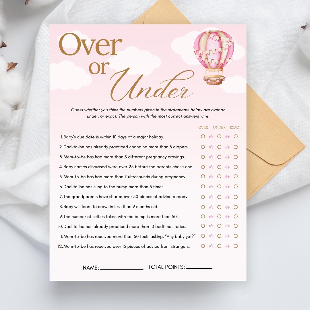Over or Under Baby Shower Game: Gender Neutral Trivia (printable ...