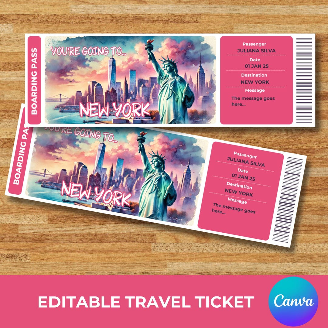 Editable New York Boarding Pass, You're Going to New York, Printable ...