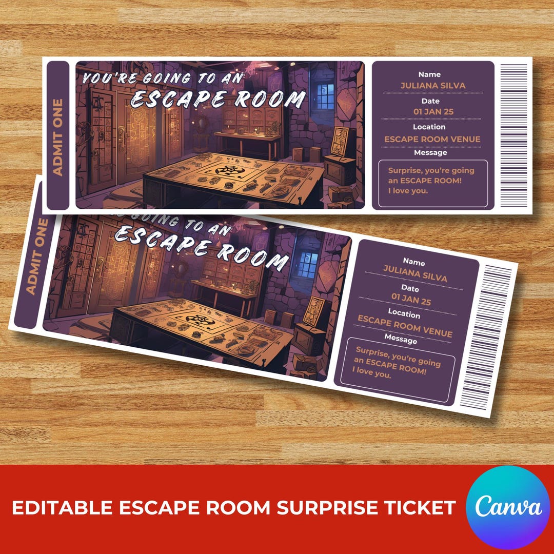Editable Escape Room Ticket Template: Surprise Gift (instant Download ...