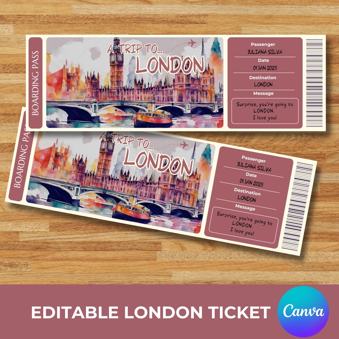 Editable London Ticket | London Trip Surprise Gift | You're Going to ...