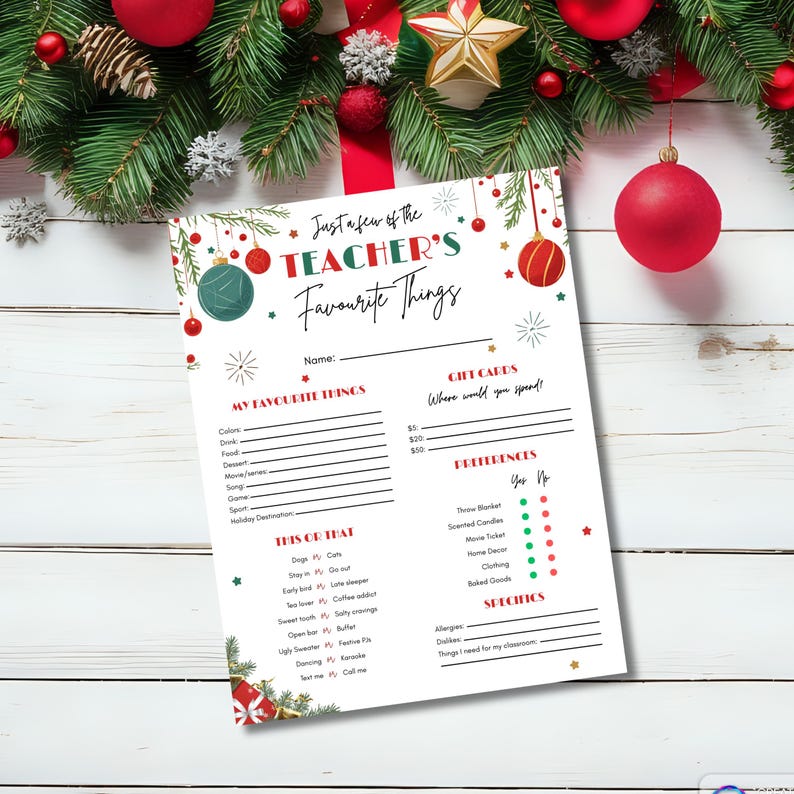 Teacher Questionnaire Survey – A Few of My Favorite Things | Teacher ...