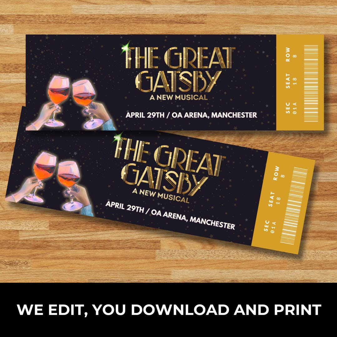 Personalized the Great Gatsby Musical Theatre Ticket | Printable ...