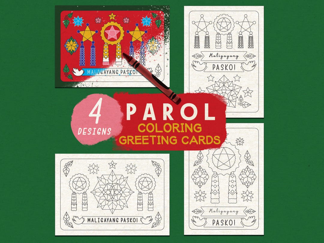 Filipino Christmas Coloring Card, Set of Four Cards, Parol Christmas ...