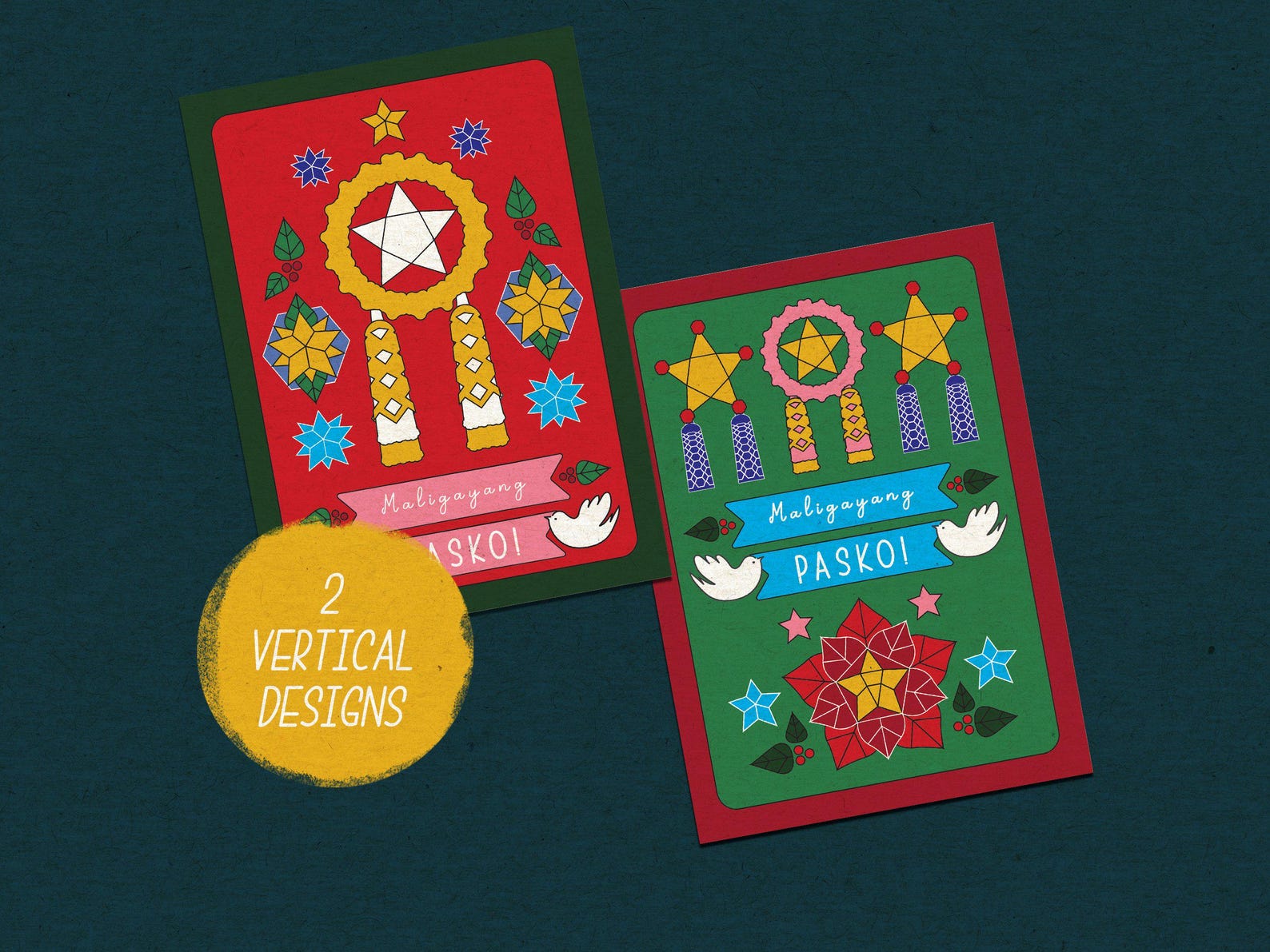 Filipino Christmas Card, Set of Four Cards, Filipino Parol, Maligayang ...