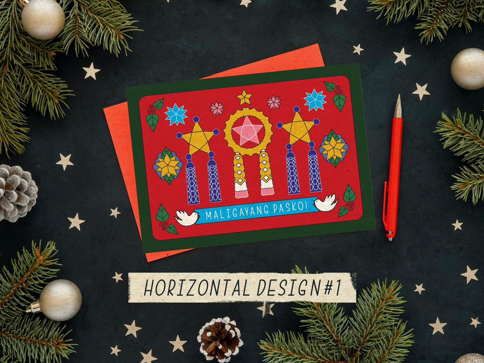 Filipino Christmas Card, Set of Four Cards, Filipino Parol, Maligayang ...