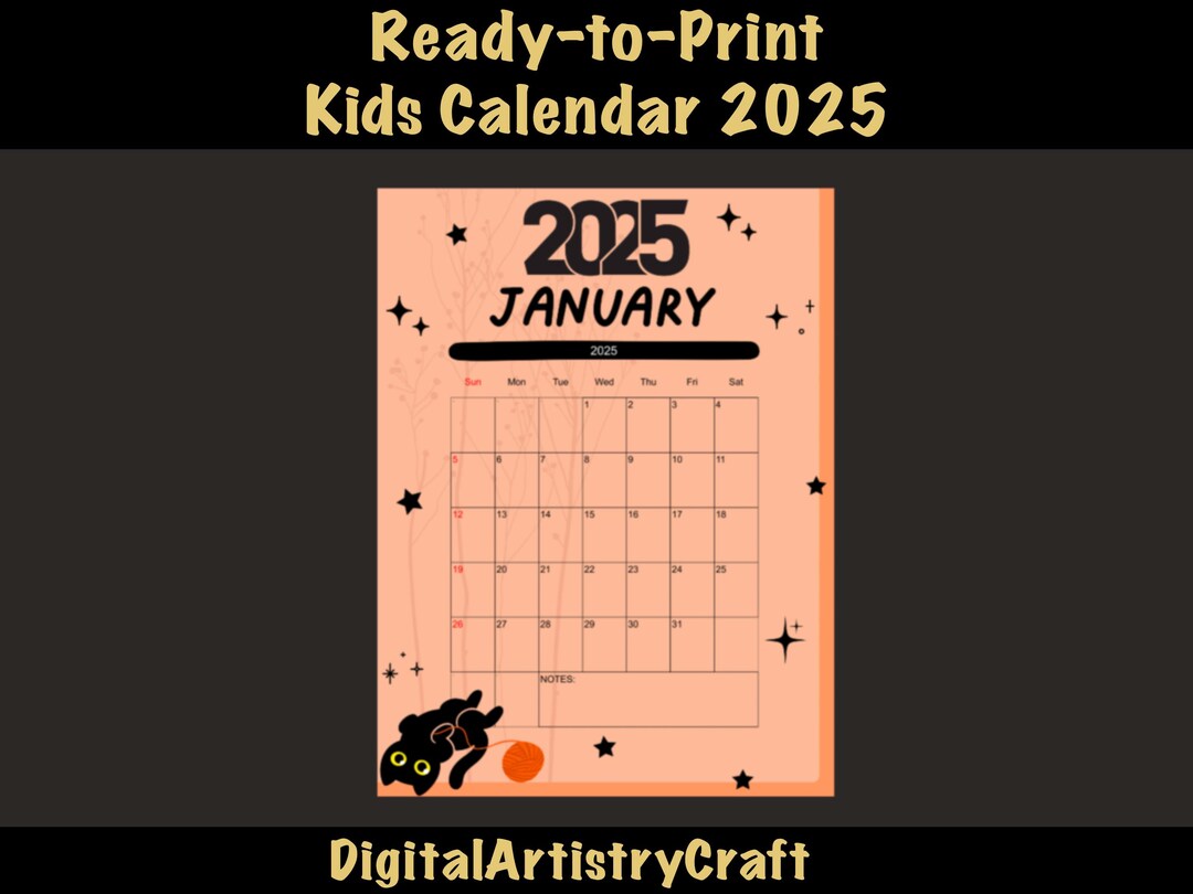 2025 Kids Calendar Design Ready to Print Cute Digital Calendar 2025 ...