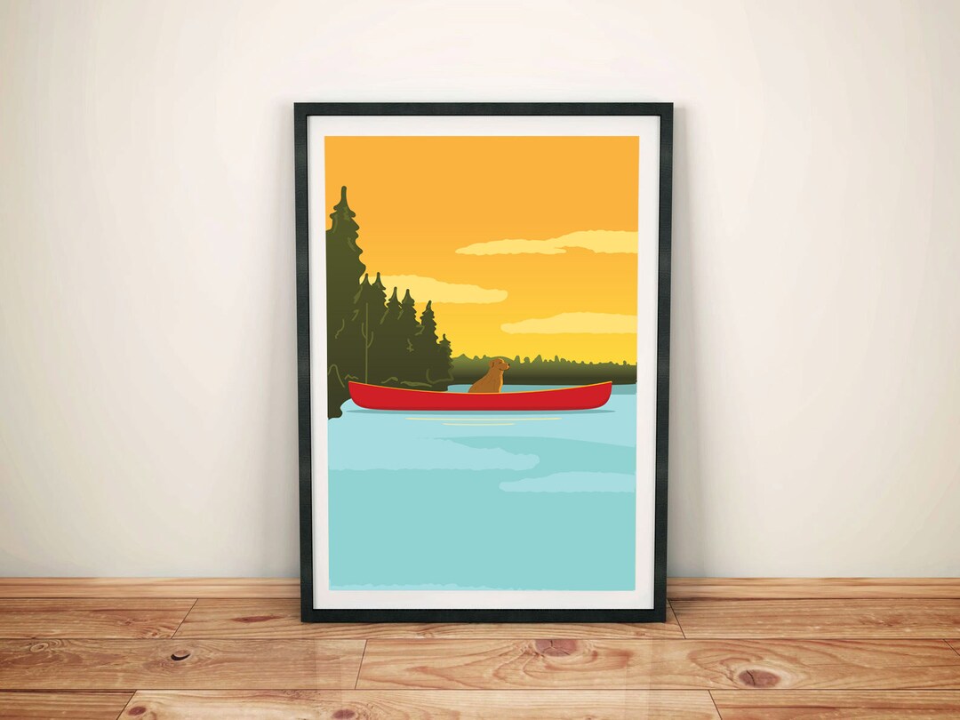 Dog in Canoe Lake Poster: Cabin Wall Art - Etsy