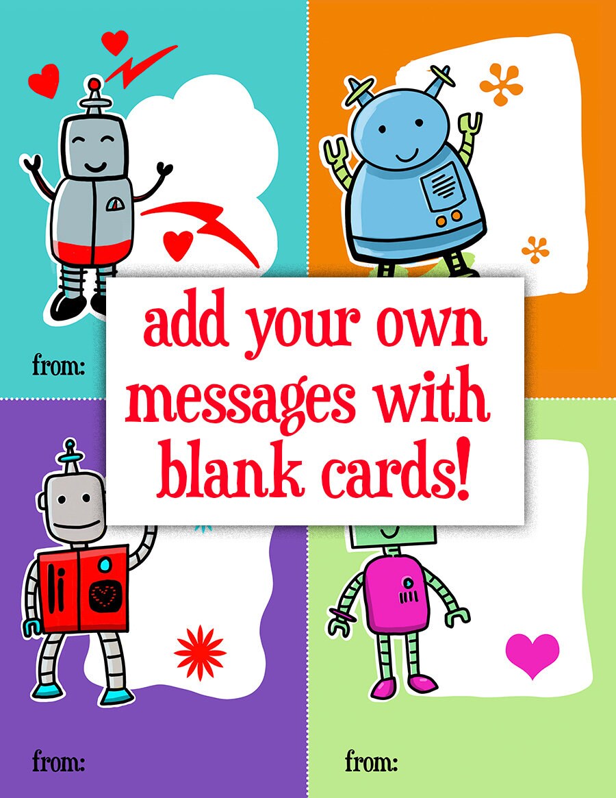 Printable Robot Valentine's Day Cards, Kid's Valentine's Day Cards ...