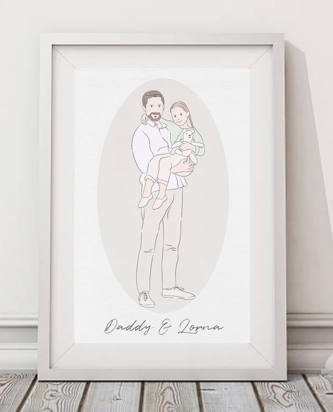 Dad and Daughter Cartoon Drawing / Custom Family Art Father's Day Gift ...