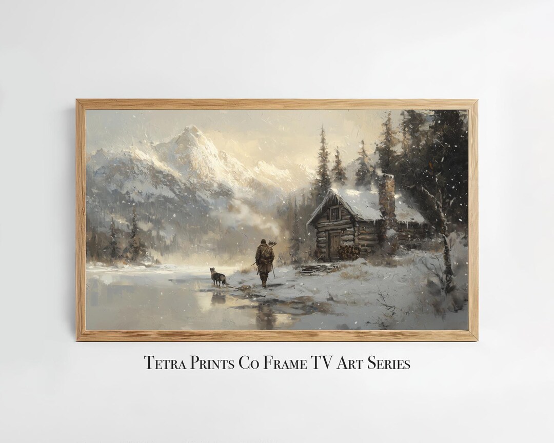 Rustic Mountain Cabin Art: Snowy Forest Landscape Print for Frame TV ...