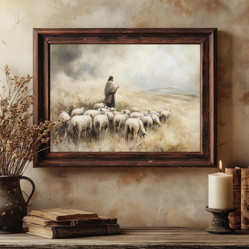 Serene Biblical Shepherd Scene: Digital Christian Artwork for Home ...