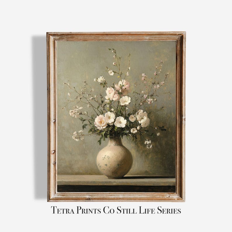 Elegant Pastel Floral Still Life Art Print: Vintage-inspired Home Decor ...