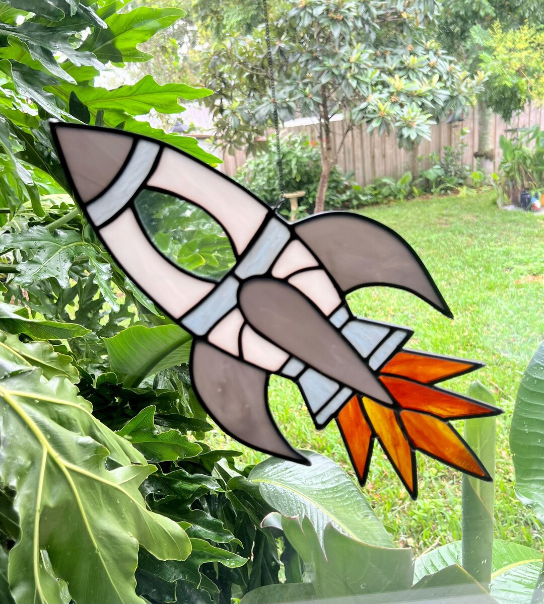 Rocket Stained Glass - Handmade Art - Window Hanging - Traditional ...