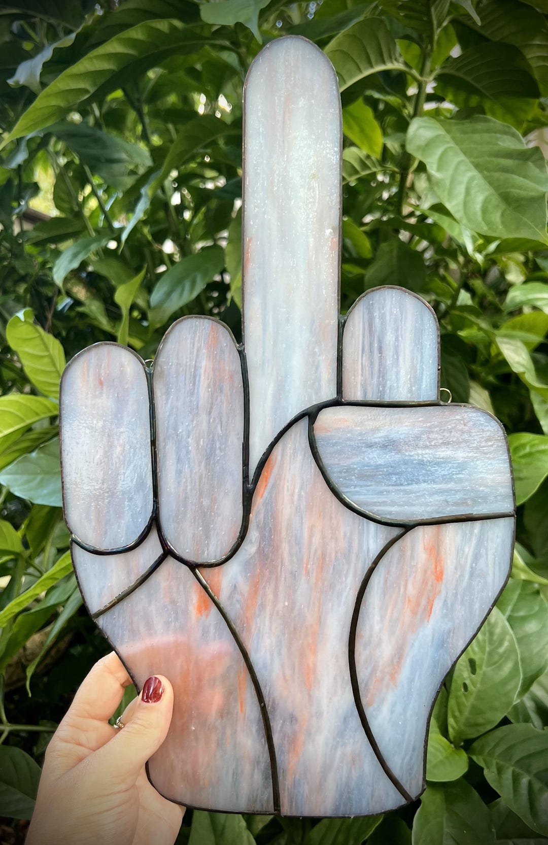 Middle Finger Stained Glass - Handmade Art - Window Hanging ...