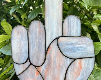 Blue Mini Middle Finger Stained Glass - Handmade Art - Window Hanging ...
