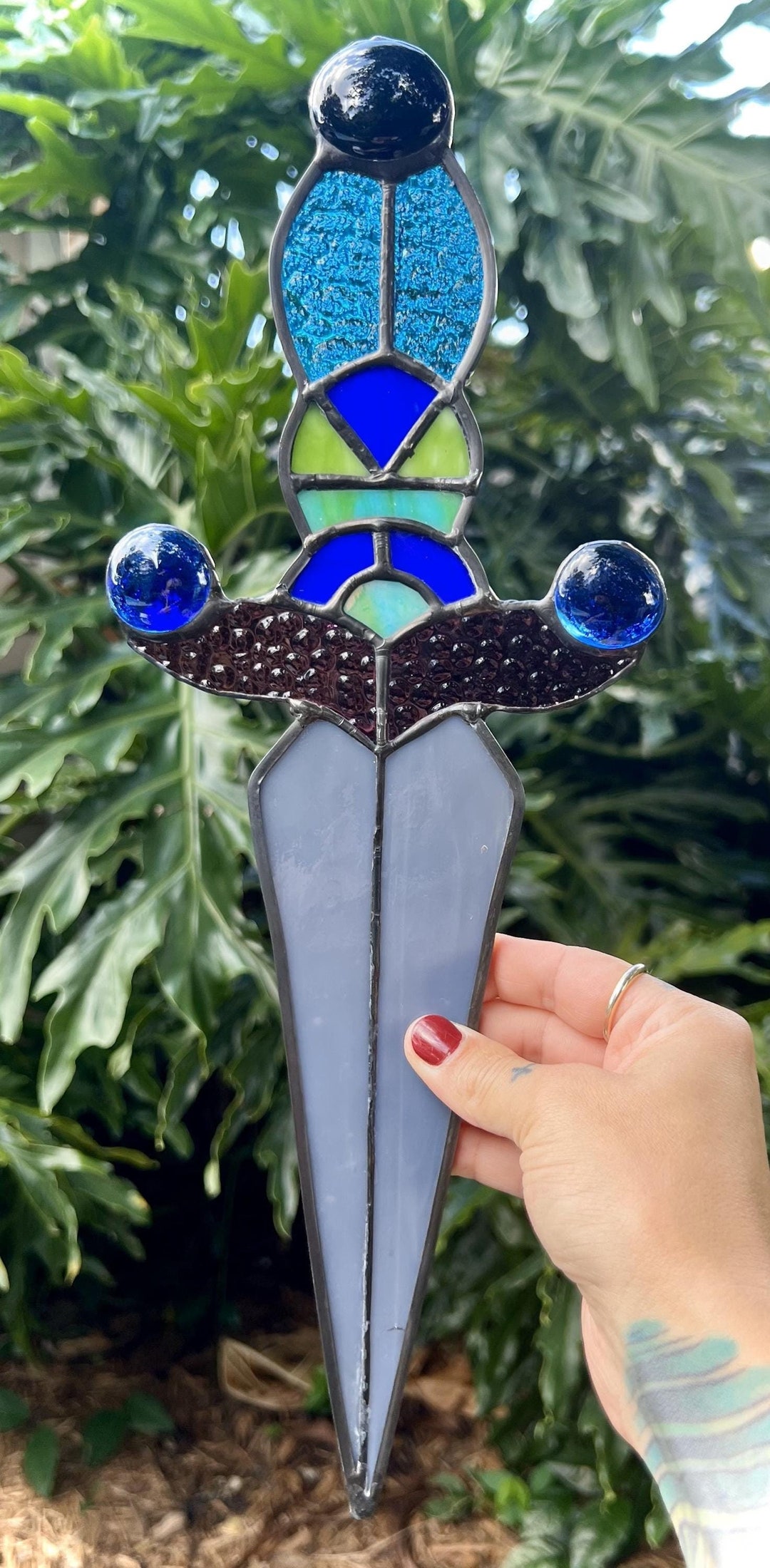 Dagger Stained Glass Handmade Art Window Hanging Traditional Tattoo ...