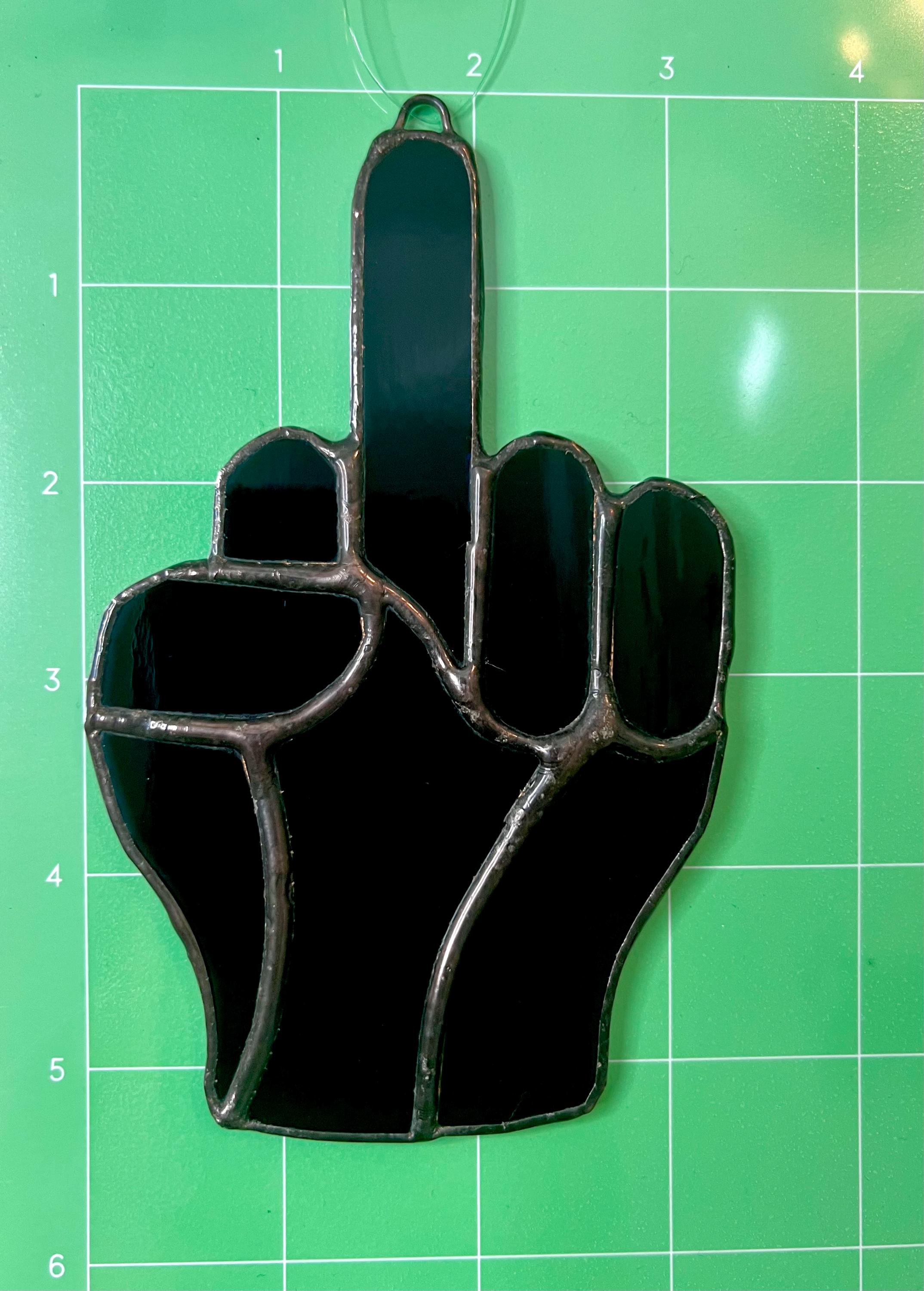 Red Mini Middle Finger Stained Glass - Handmade Art - Window Hanging ...