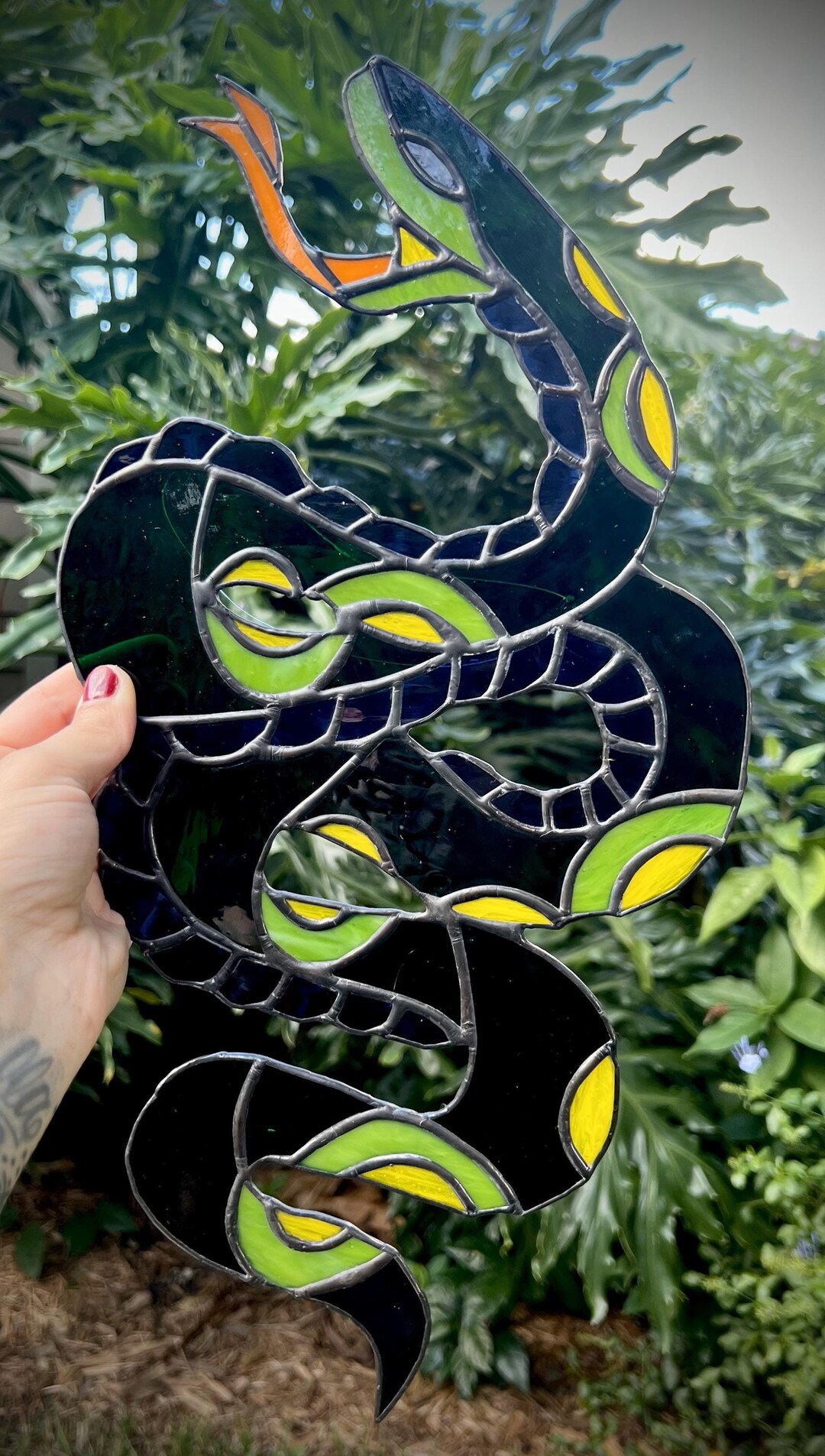 Snake Stained Glass - Handmade Art - Window Hanging - Traditional ...