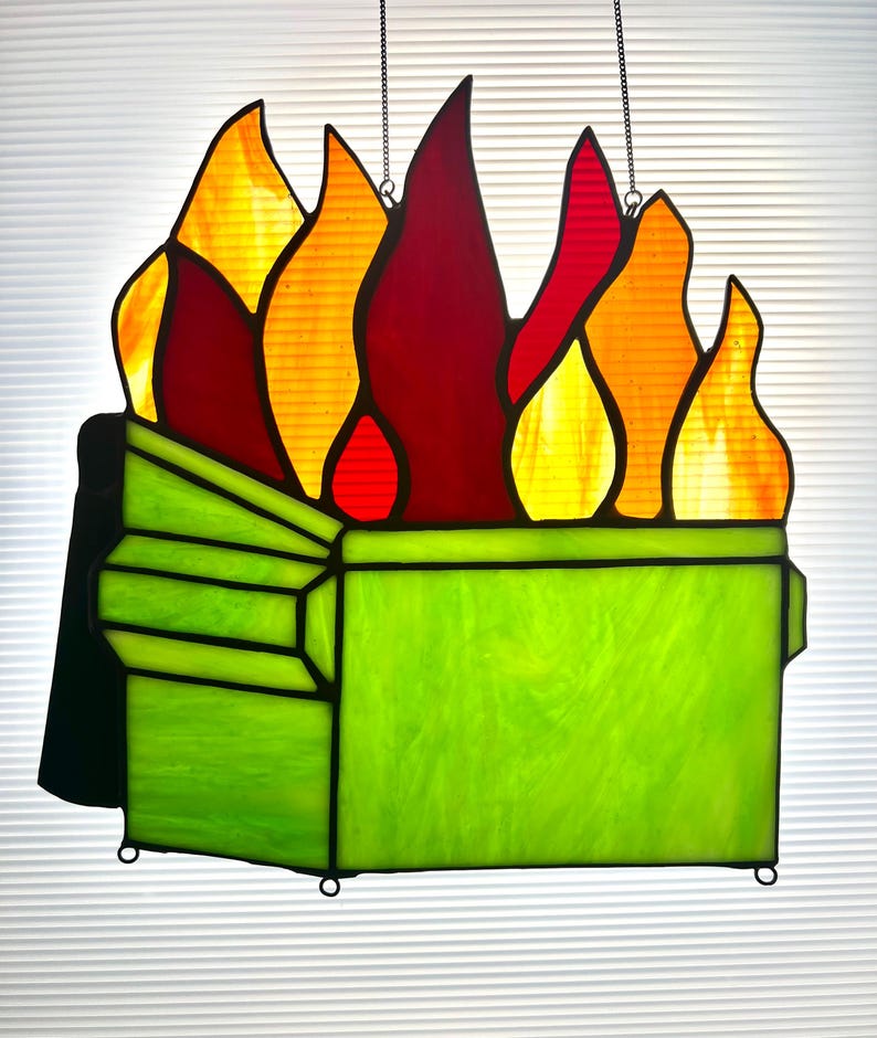 Dumpster Fire Stained Glass - Handmade Art - Window Hanging ...