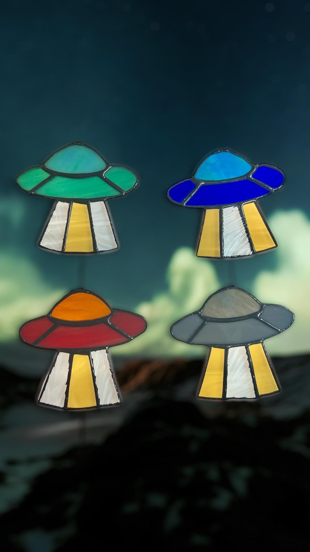 Green Mini UFO Stained Glass - Handmade Art - Window Hanging ...