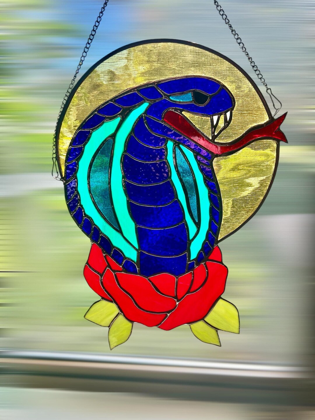 Cobra Rose Stained Glass - Handmade Art - Window Hanging - Traditional ...