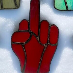 Red Mini Middle Finger Stained Glass - Handmade Art - Window Hanging ...