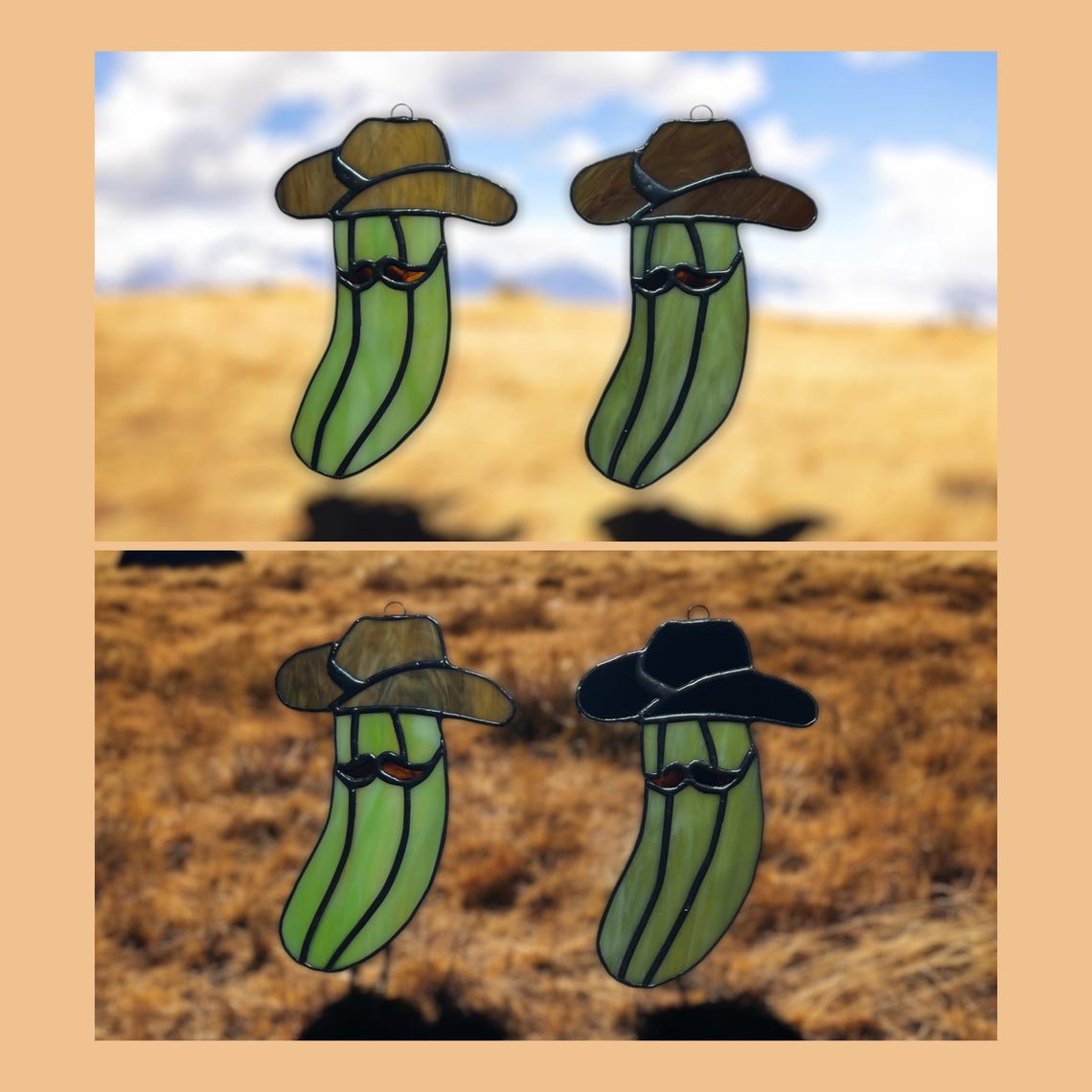 Cowboy Pickle Stained Glass - Handmade Art - Window Hanging ...