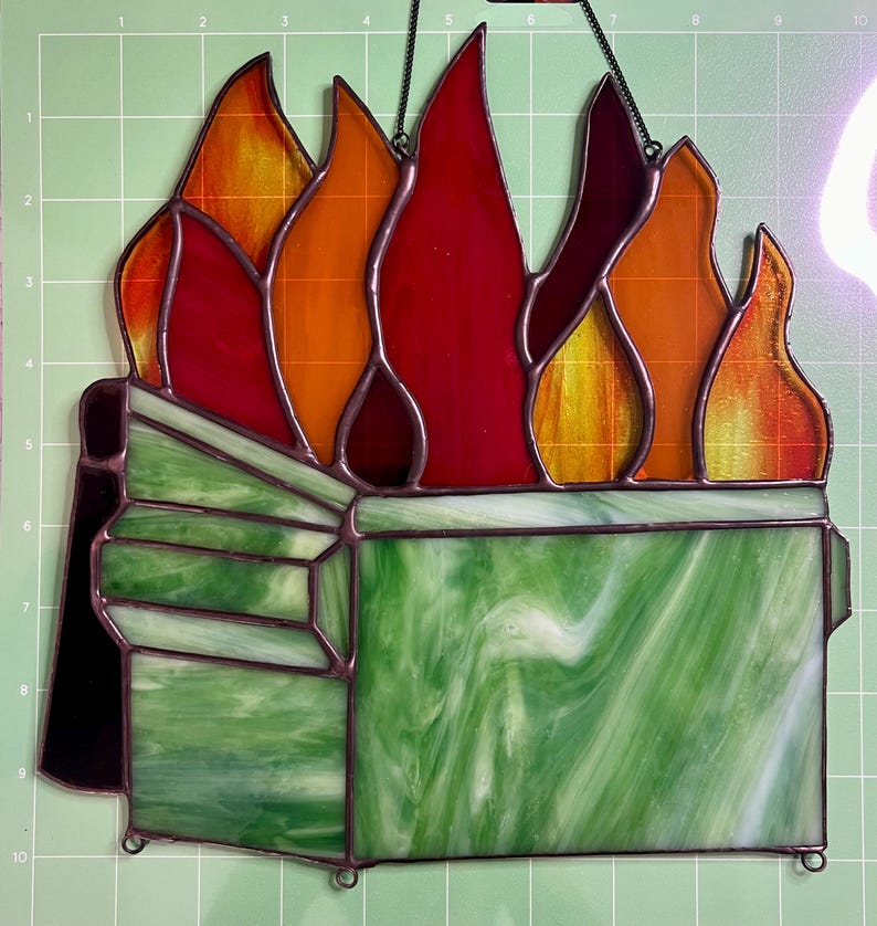 Dumpster Fire Stained Glass - Handmade Art - Window Hanging ...