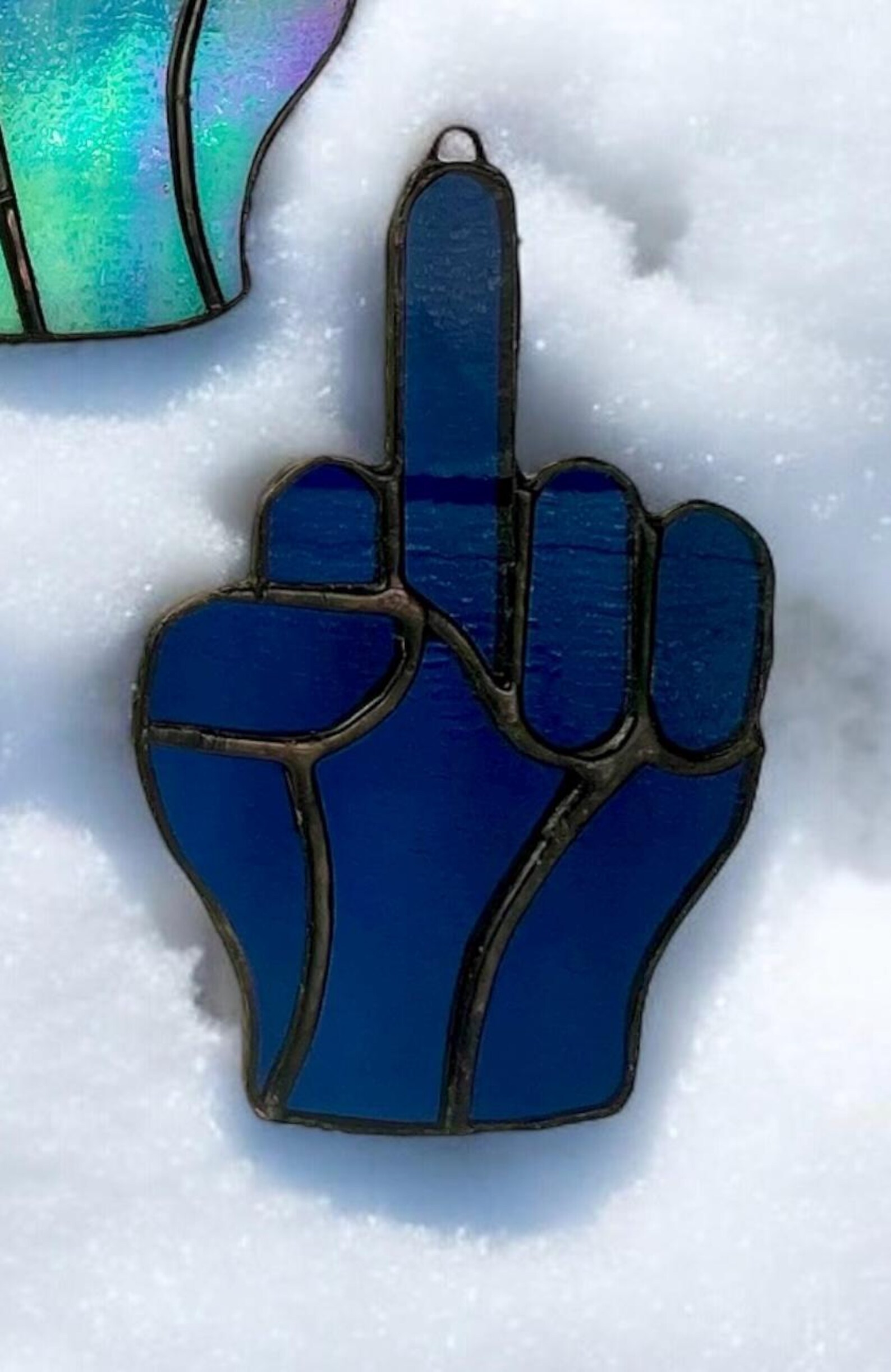 Blue Mini Middle Finger Stained Glass - Handmade Art - Window Hanging ...