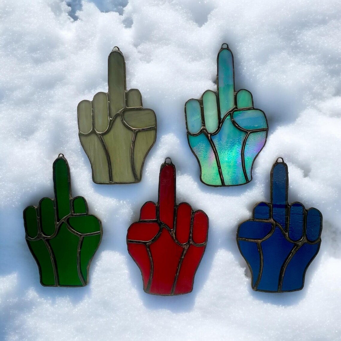 Red Mini Middle Finger Stained Glass - Handmade Art - Window Hanging ...