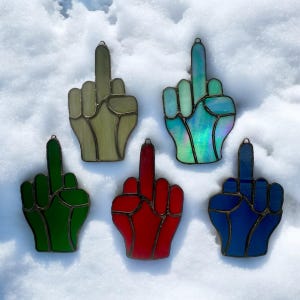 Red Mini Middle Finger Stained Glass - Handmade Art - Window Hanging ...