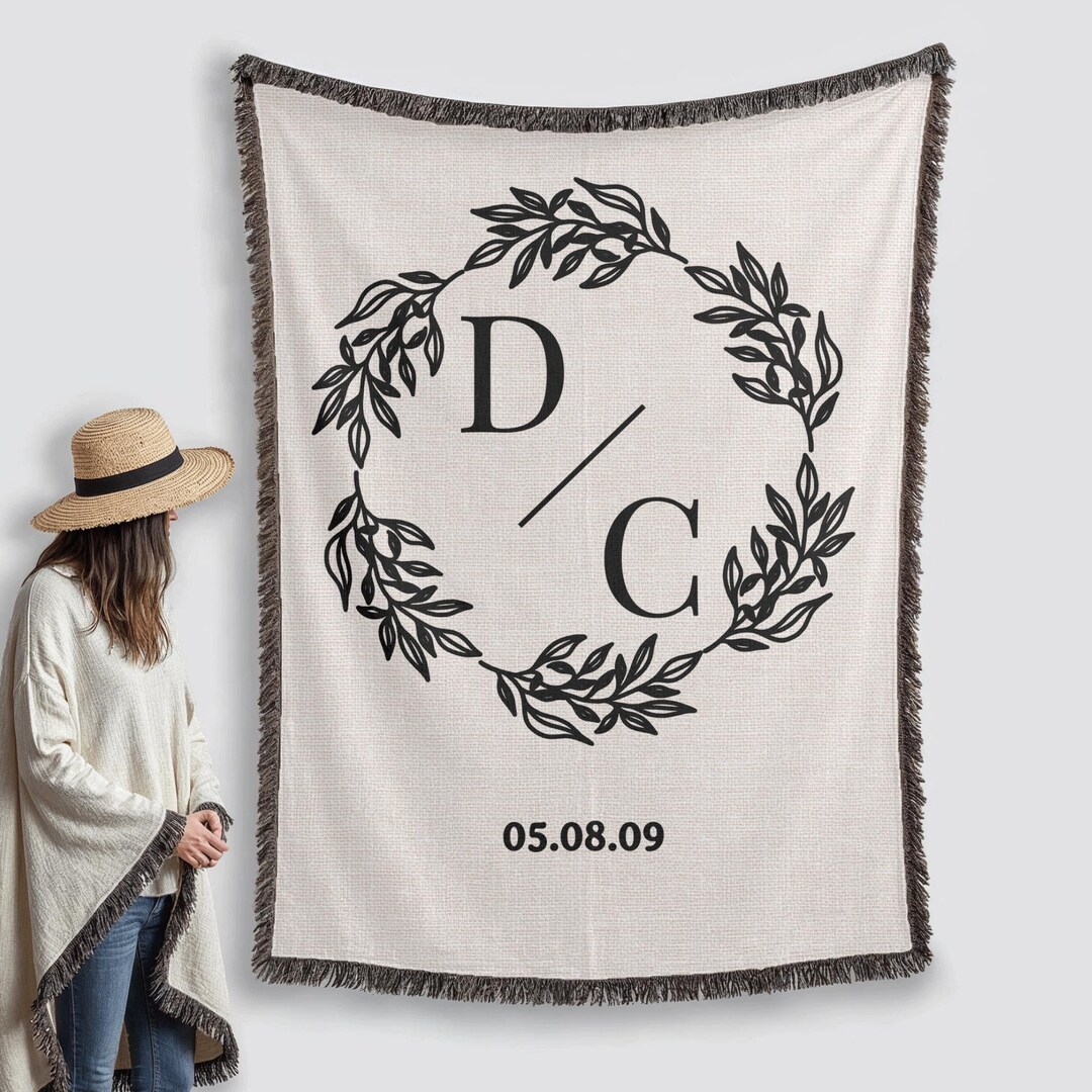 Customizable Monogrammed Woven Throw, Personalized Cotton Name Blanket ...