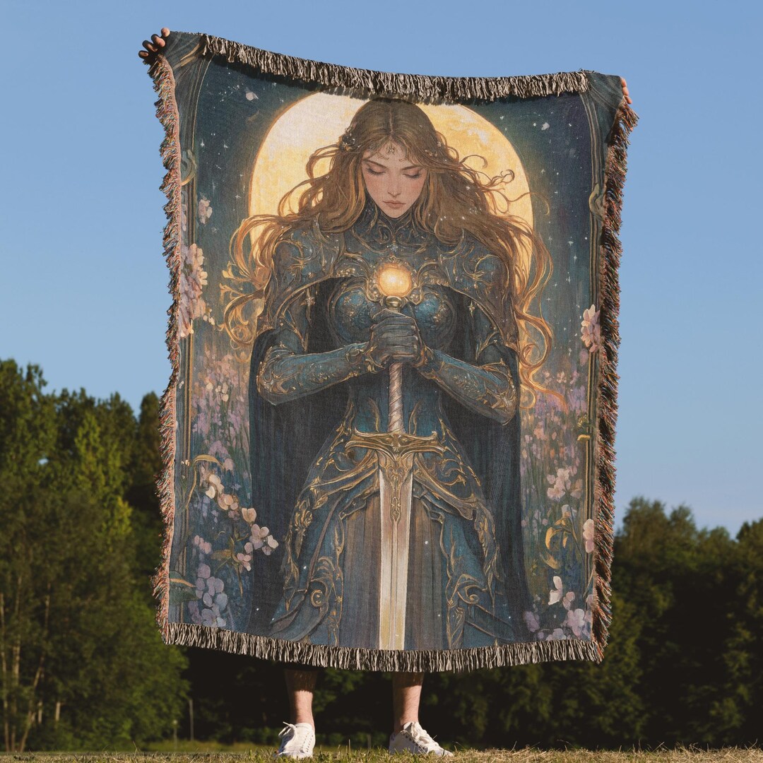 Female Knight Woven Blanket, Fantasy Woven Throw, Medieval Female ...