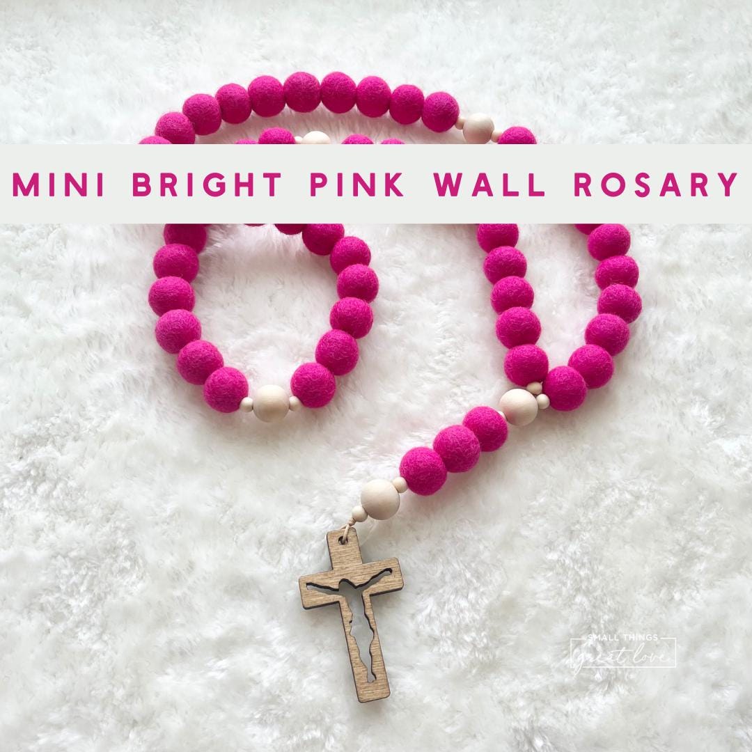 MINI BRIGHT PINK Wall Rosary - Felt Ball Rosary - Catholic Gift ...