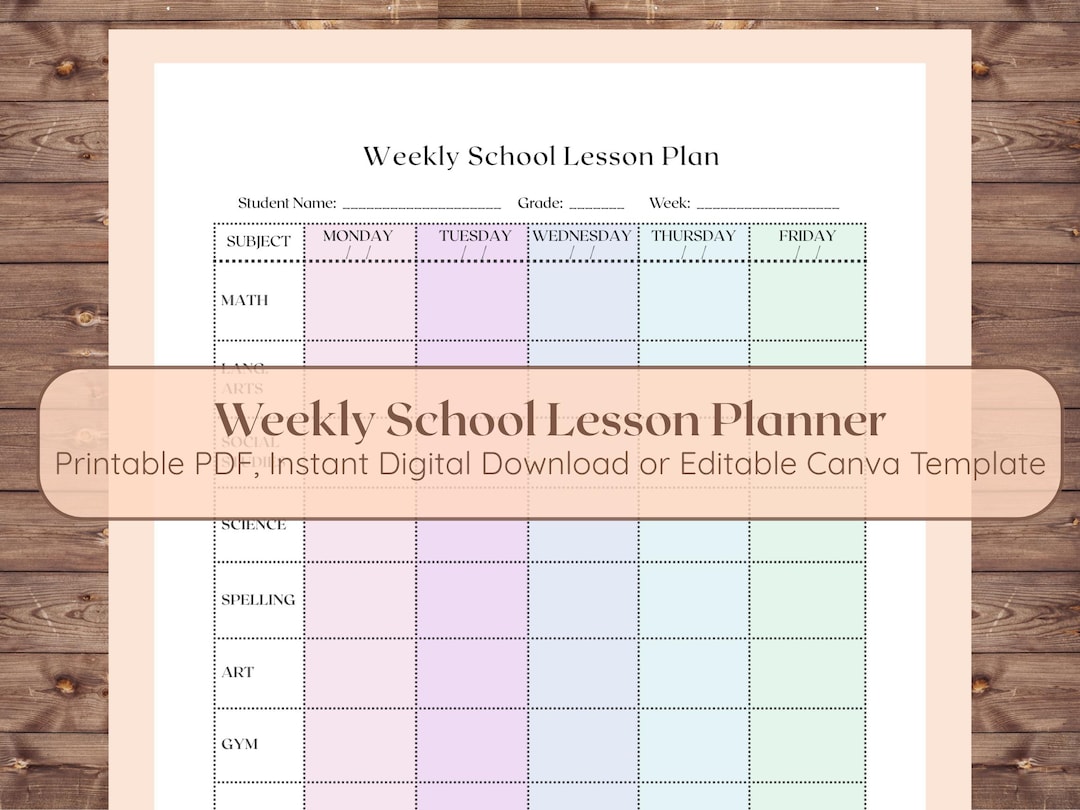 Weekly Lesson Planner Printable for Teachers & Homeschool | Blank ...