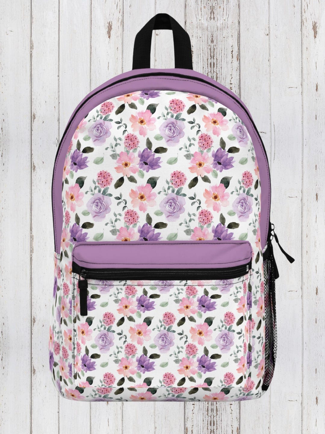 Purple and Pink Floral Backpack, Floral Print Backpack, Flower Pattern ...