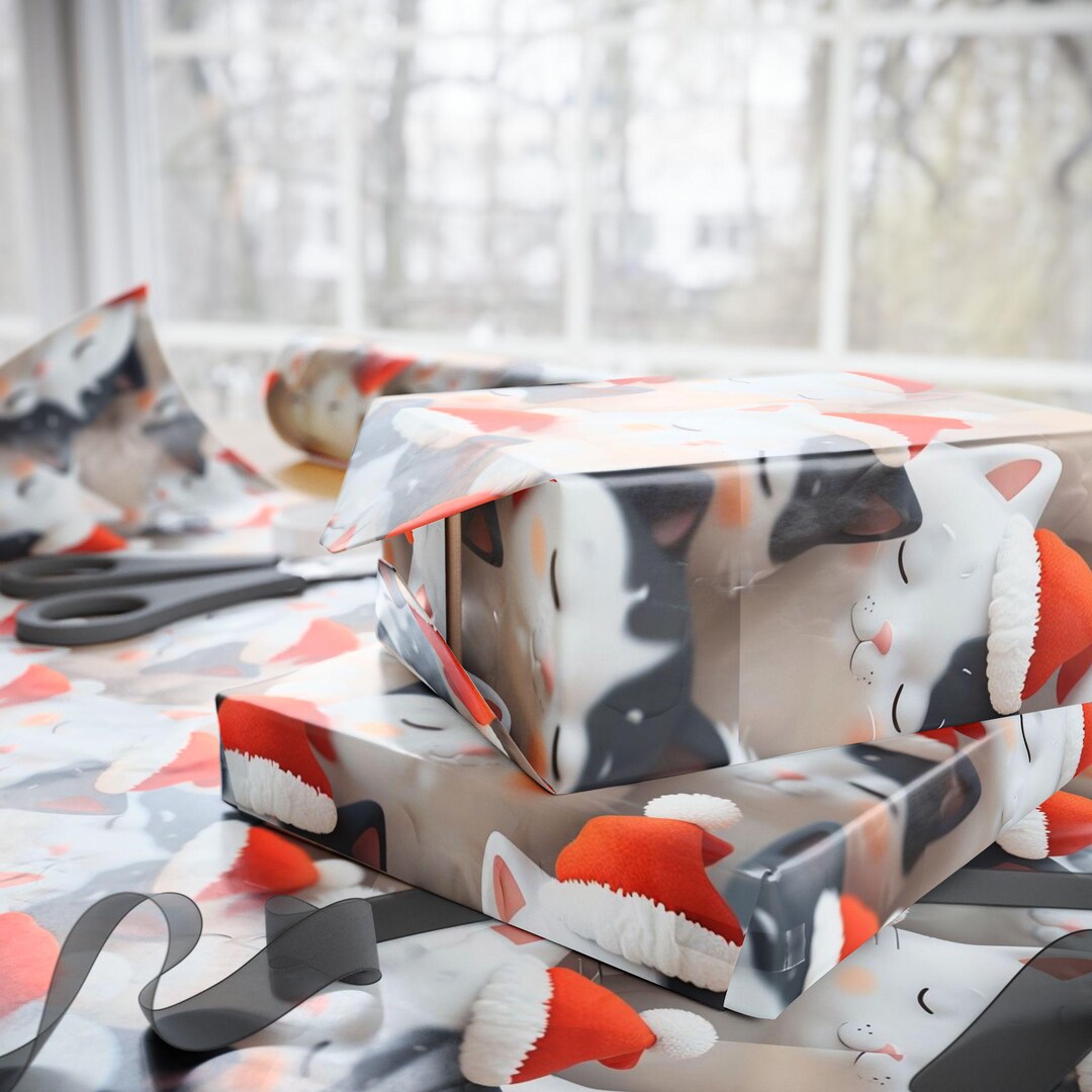 Christmas Cat Wrapping Papers Holiday Gift Wrap for Cat Lovers, Festive ...