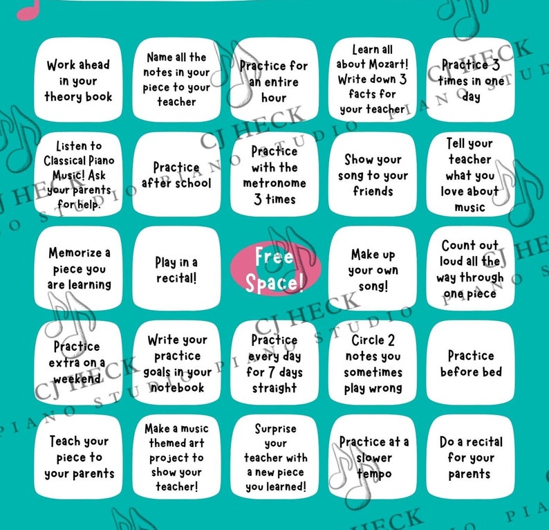 Piano Practice Bingo - Etsy