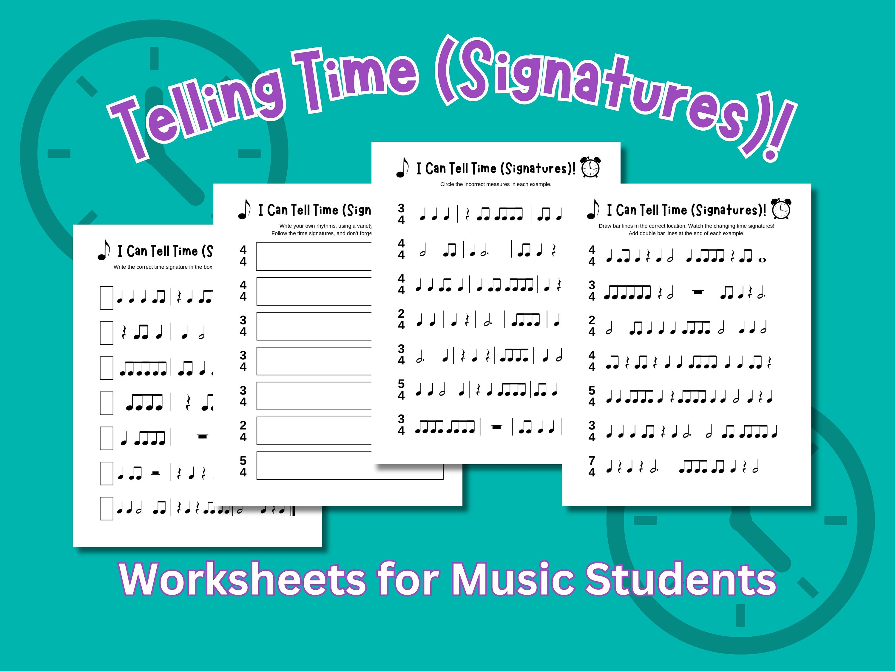 Musical Time Signature Practice Worksheets - Great for Beginner to ...
