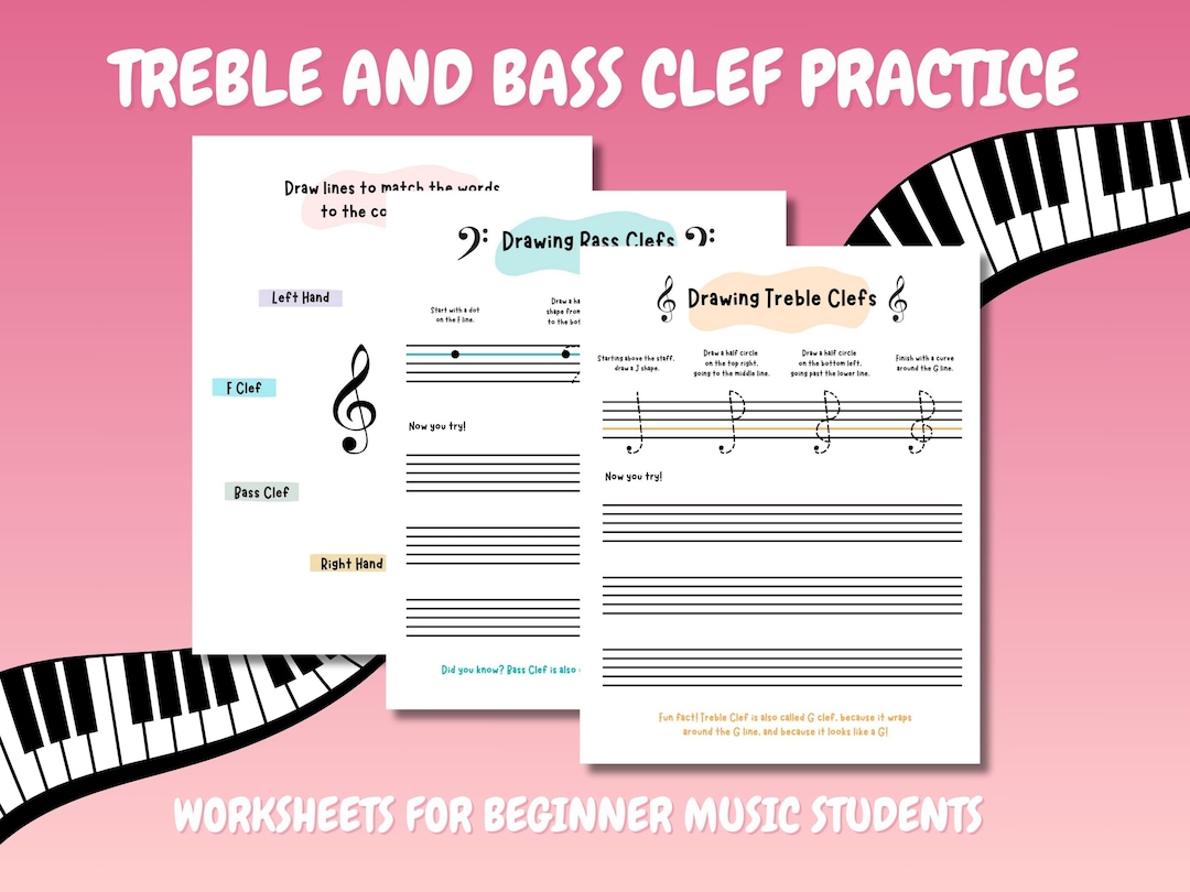 Treble and Bass Clef Drawing Practice Worksheets - Etsy