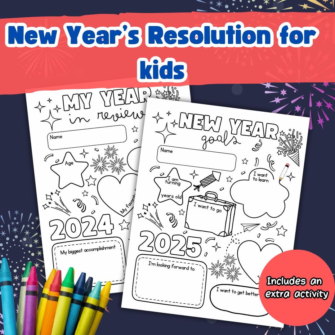 New Year's Resolutions Printable for Kids, Year in Review and Goals for ...