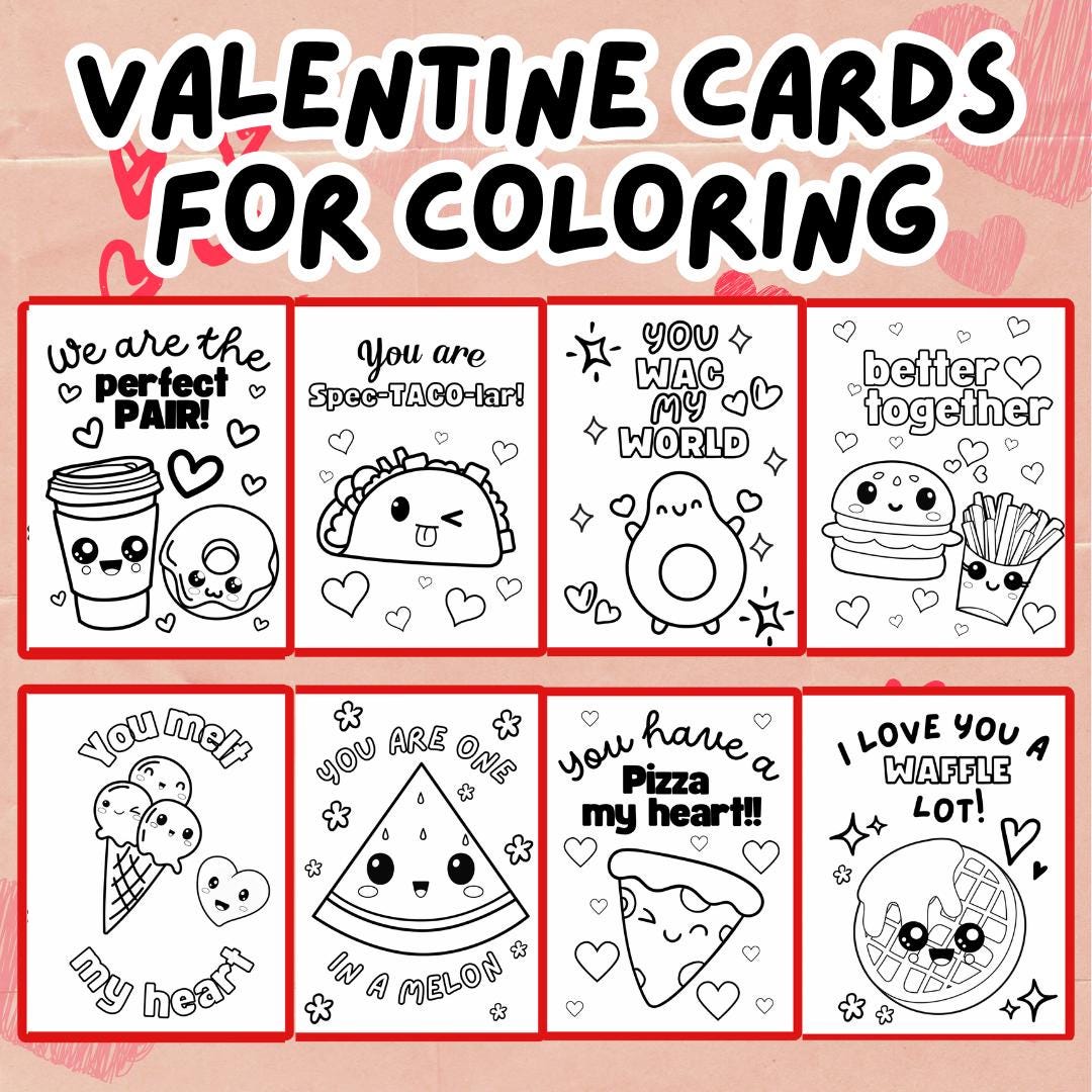 Printable Valentine's Day Coloring Cards - Cute Food Designs for Kids ...