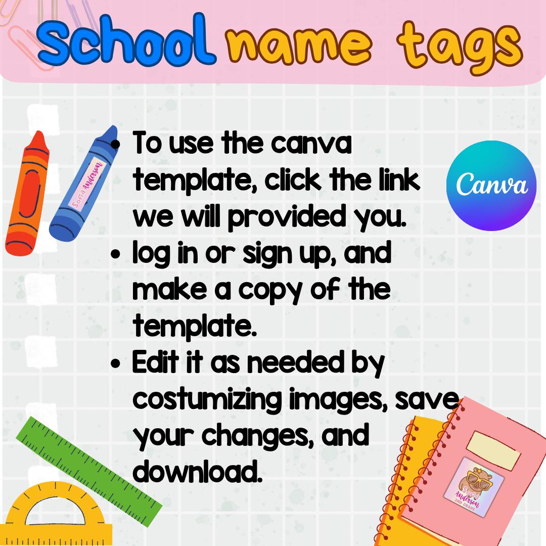 Capybara School Name Tags- Printable and Editable Canva Template, Back ...